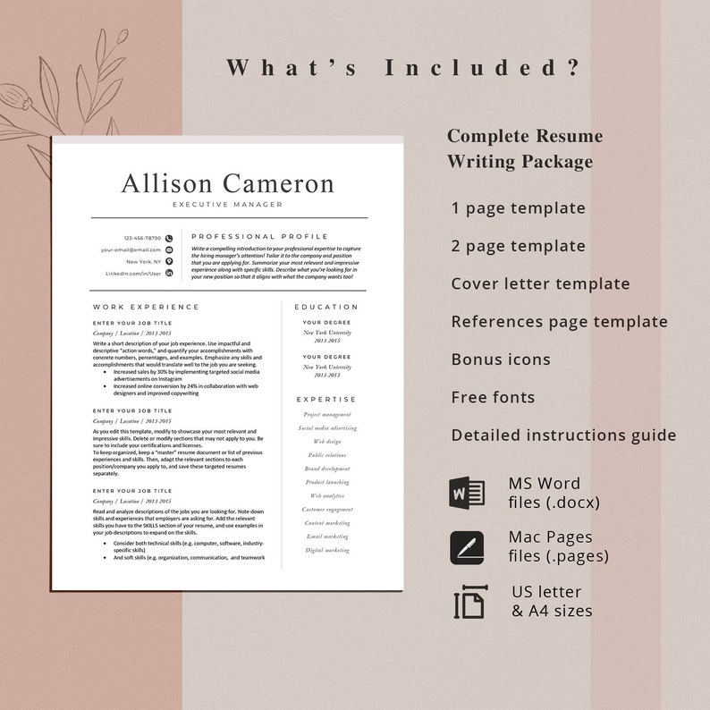 Teacher Resume Template With Pink Header, Simple Resume Template Word ...