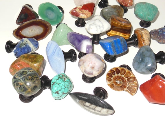 Set of 36 Assorted STONE CABINET KNOBS Gemstone Pulls Home | Etsy