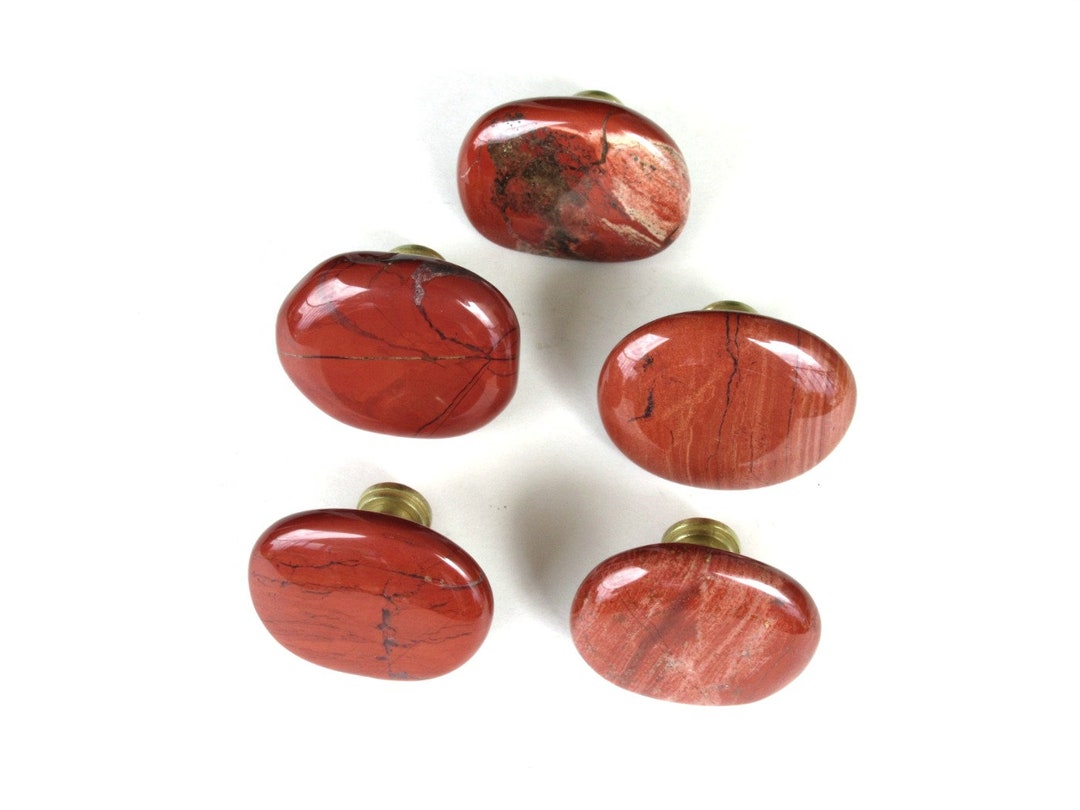One (1) Knob - Large and Extra Large Red Jasper Stone Knob - Polished Gemstone Knob - Home Décor ...