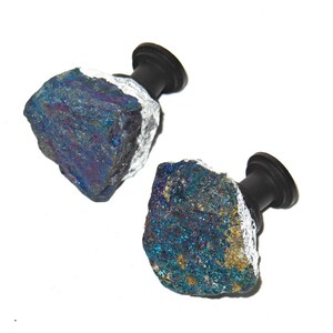 One (1) Knob - PEACOCK ORE Stone Knob - Rough Natural Free-form Chalcopyrite Stones - Home Décor ...