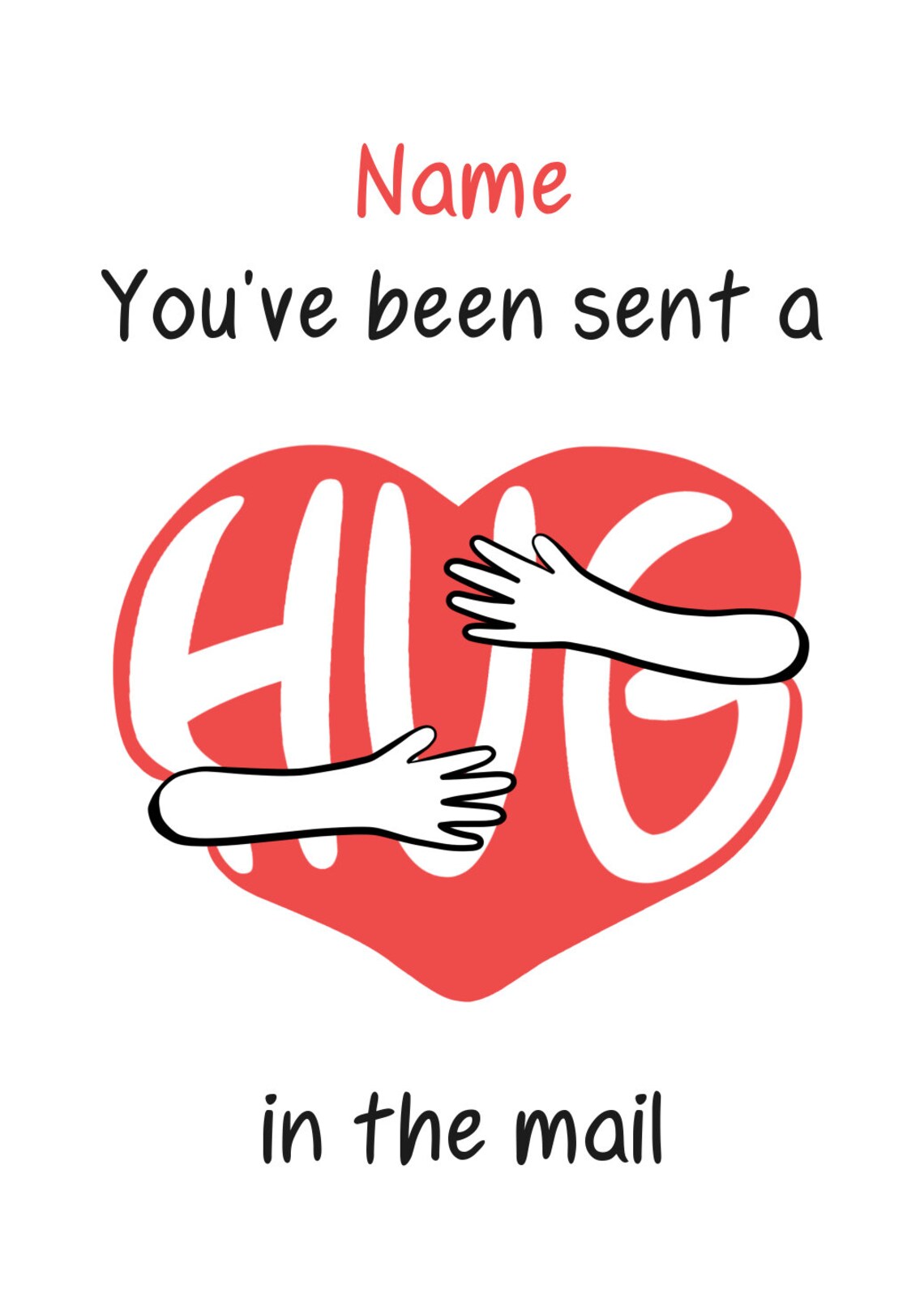 You've Been Sent a Hug - Printed Greeting Card (with Optional ...