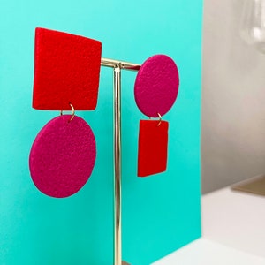 Colorful Asymmetric Polymer Clay Statement Earrings Geometric Abstract ...