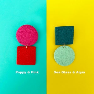 Colorful Asymmetric Polymer Clay Statement Earrings Geometric Abstract ...