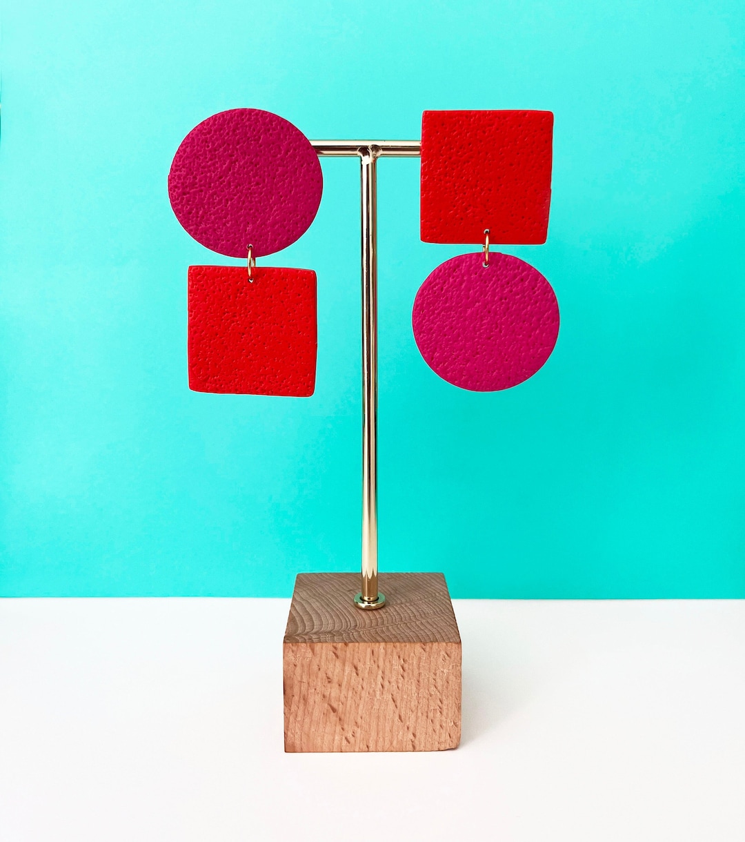 Colorful Asymmetric Polymer Clay Statement Earrings Geometric Abstract ...