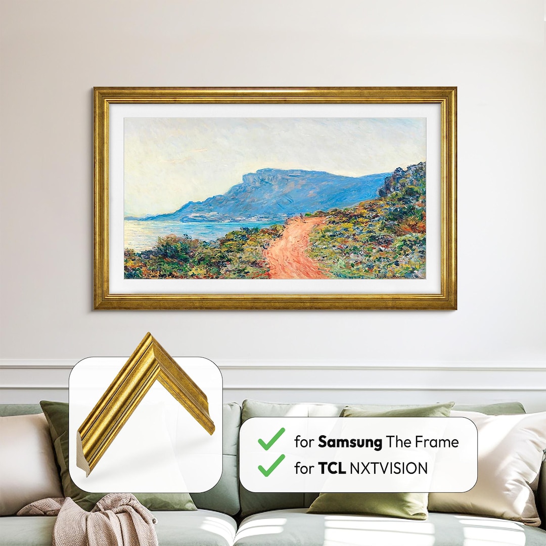 Vintage TV Frame Gold for Samsung the Frame and TCL Handcrafted Wooden ...