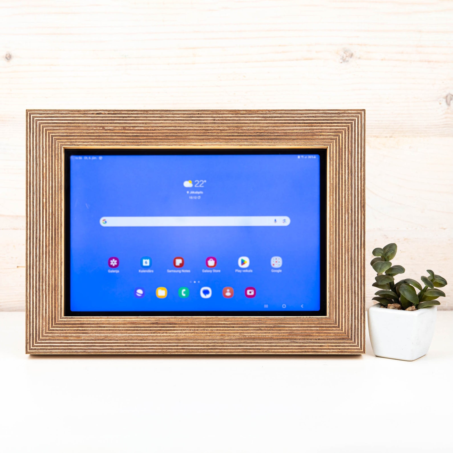 Striped Birch Wood Tablet Frame: Samsung Wall Mount or Table Stand ...