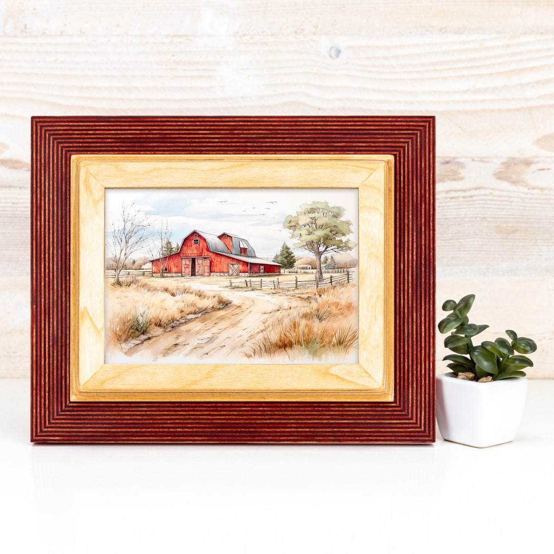 Red + Natural Handmade Custom Wooden Frame, Double Color Photo Frame ...