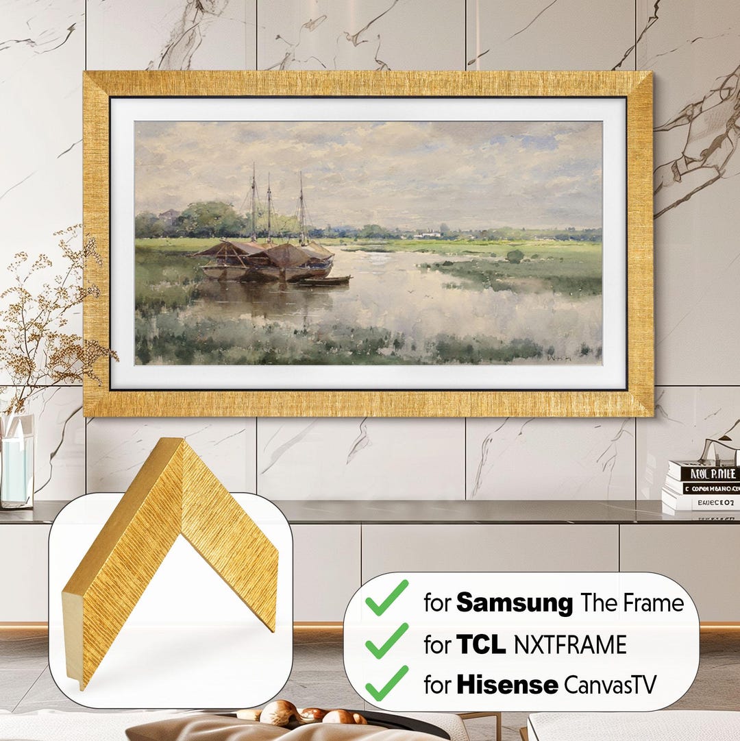 Modern Gold Frame for Samsung the Frame, Handmade Tv Bezel for TCL Wall ...