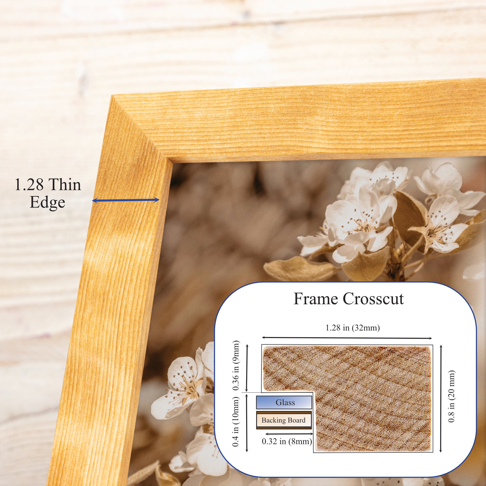 Natural BIRCH Picture Frame in Flat Style, Handmade Solid Hardwood ...