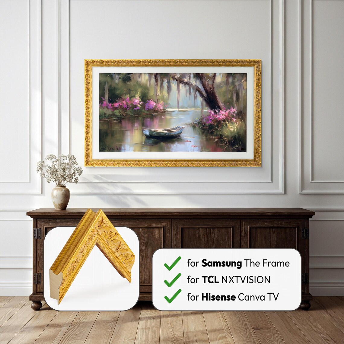 Ornate Bright Gold TV Frame for Samsung the Frame, TCL, Hisense ...