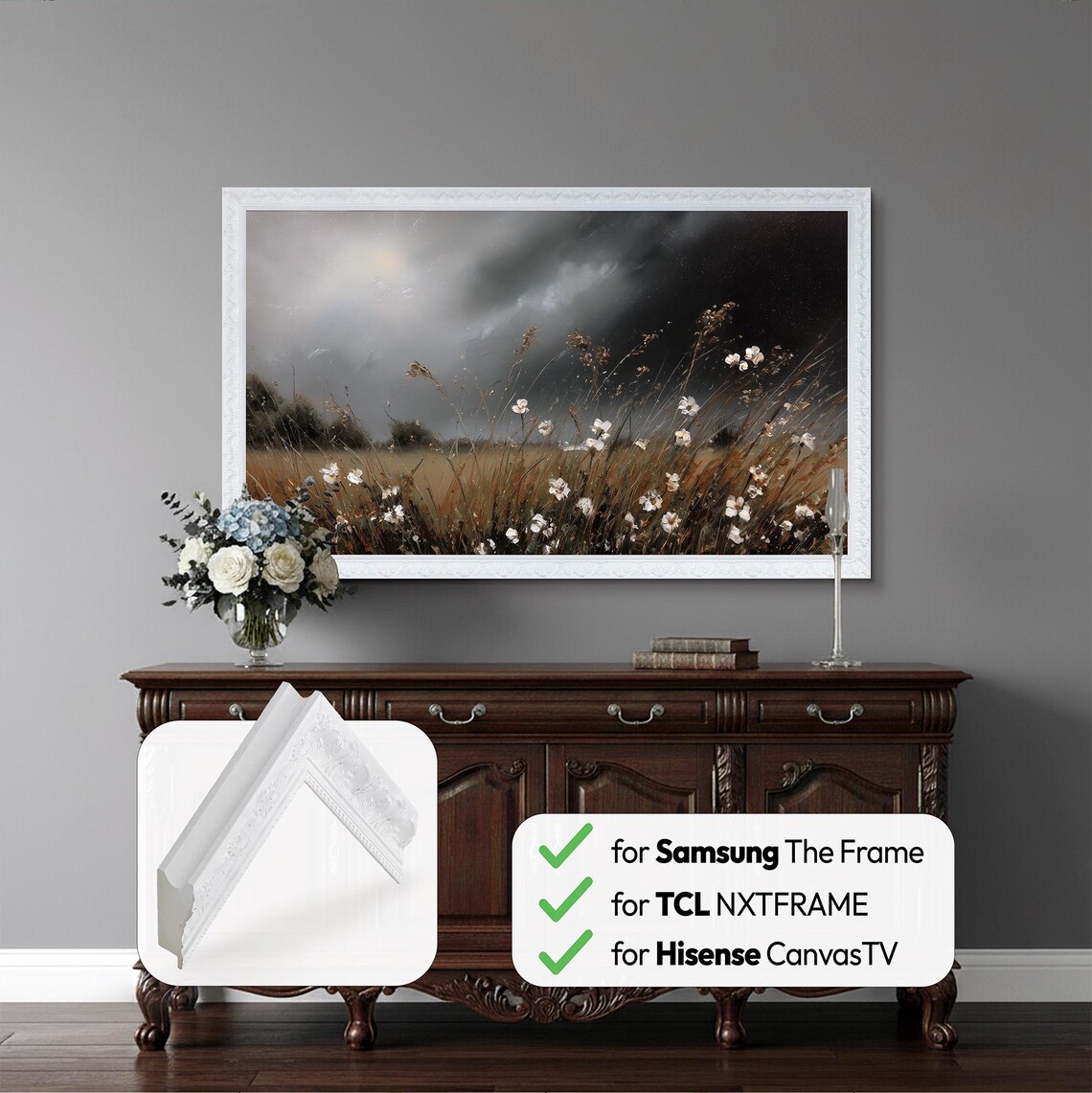 Pure White Ornate TV Frame for Samsung the Frame, Kids Room TCL ...