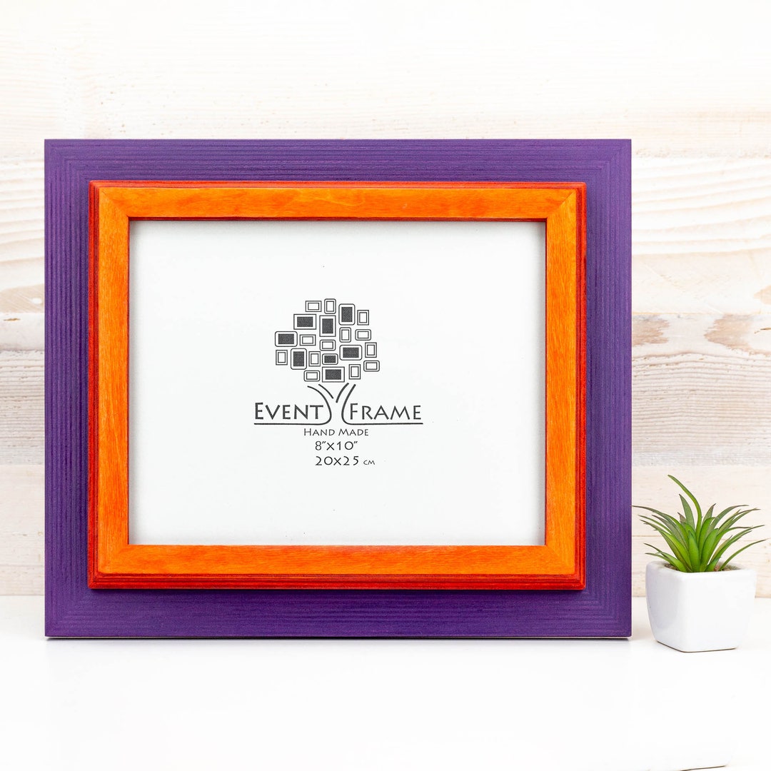 Purple + Orange Handmade Picture Frame, Two Tone Wooden Photo Frame ...