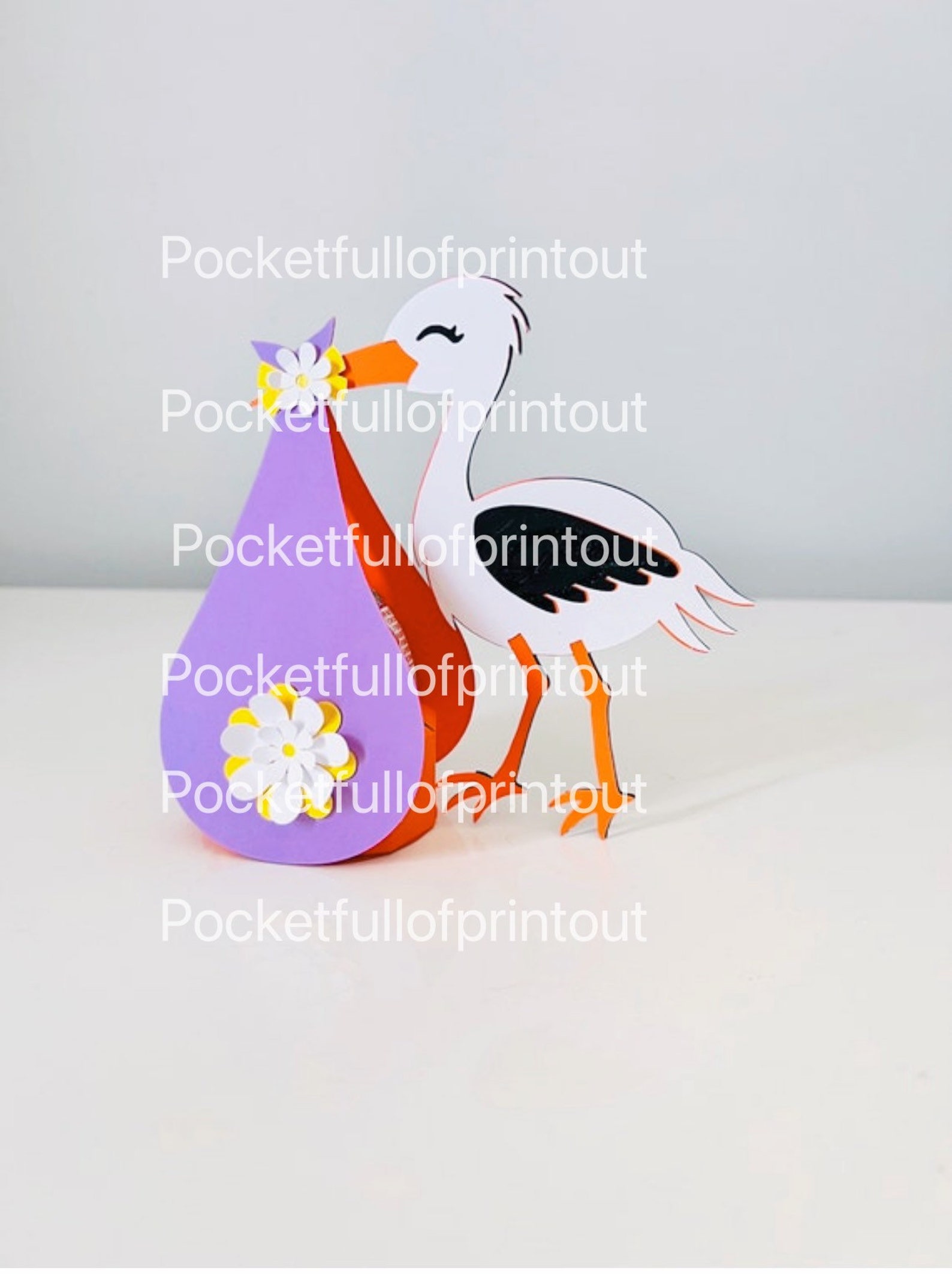 Stork Baby Shower and Nursery Decoration or Party Favor Card Stock ...