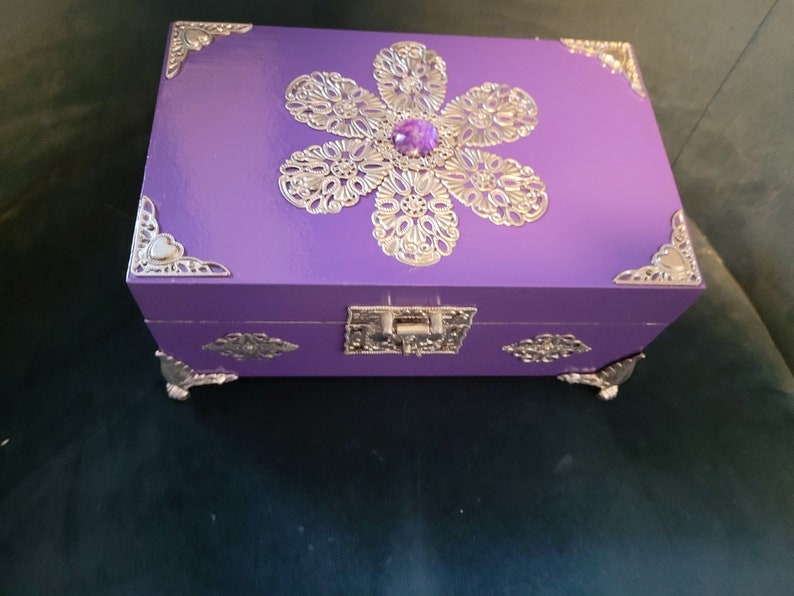 Purple Wood Box With Silver Accents & Velvet Lining - Etsy