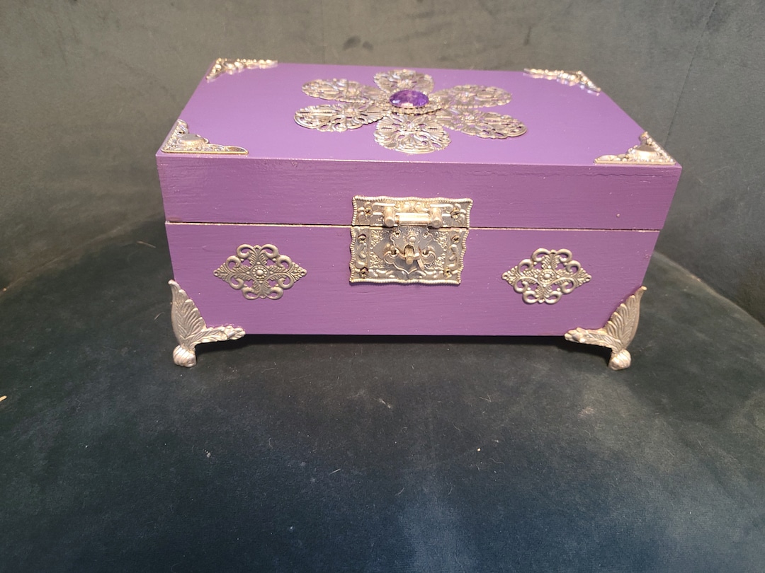 Purple Wood Box With Silver Accents & Velvet Lining - Etsy