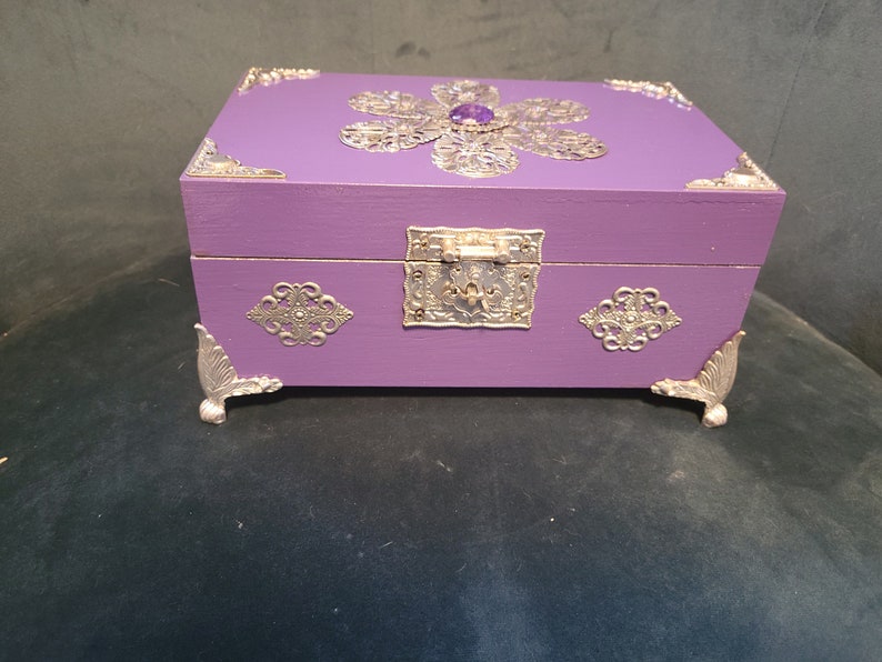 Purple Wood Box With Silver Accents & Velvet Lining - Etsy