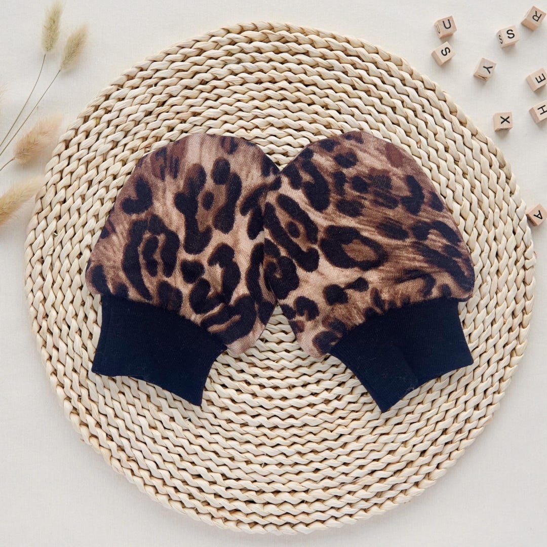 Cute Baby Shower Gift/gender Neutral Mittens/leopard Print No Scratch ...