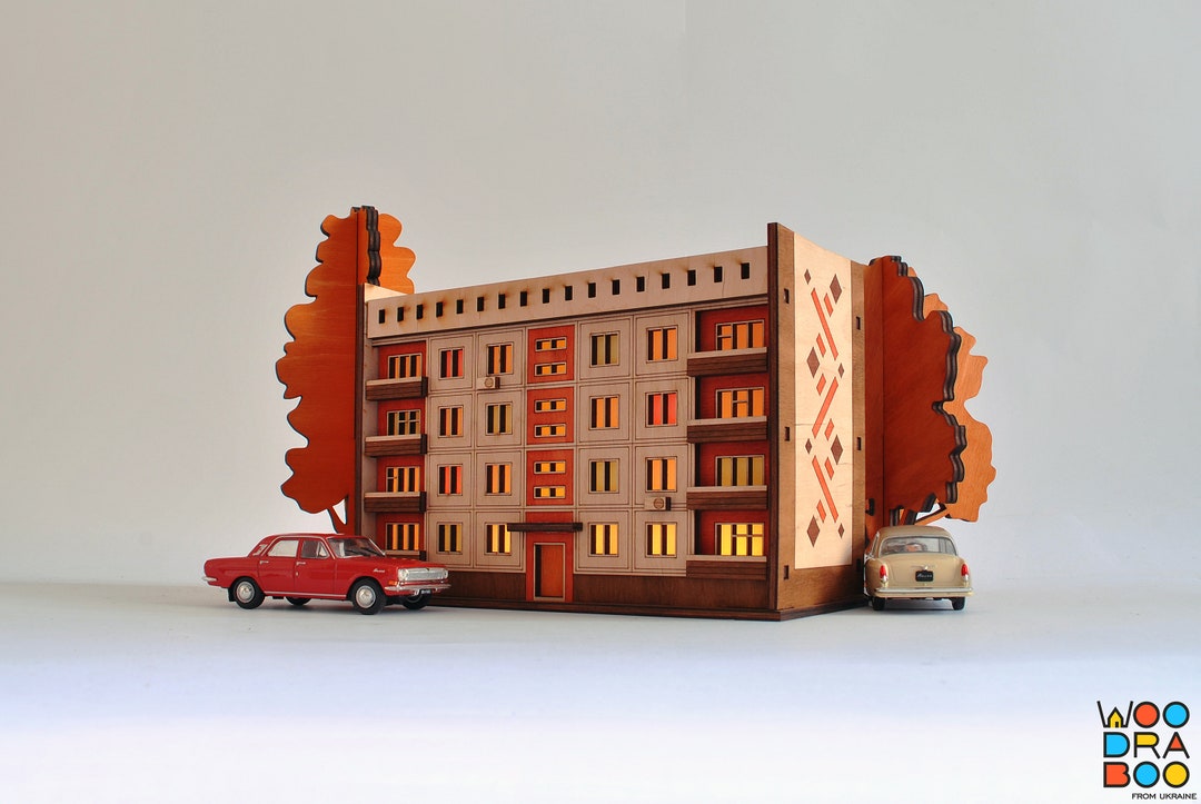 Wooden Shade Lamp Laser Cut Building Khrushchevka 3.4 Small Scale 3D ...