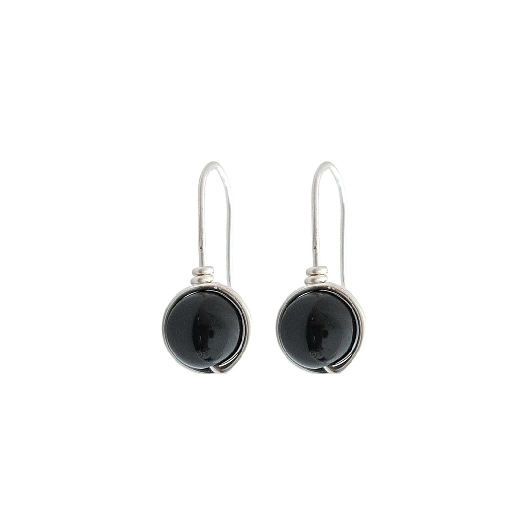 Obsidian Earrings : Black Gemstone Crystal Wire Wrapped Hook Design ...