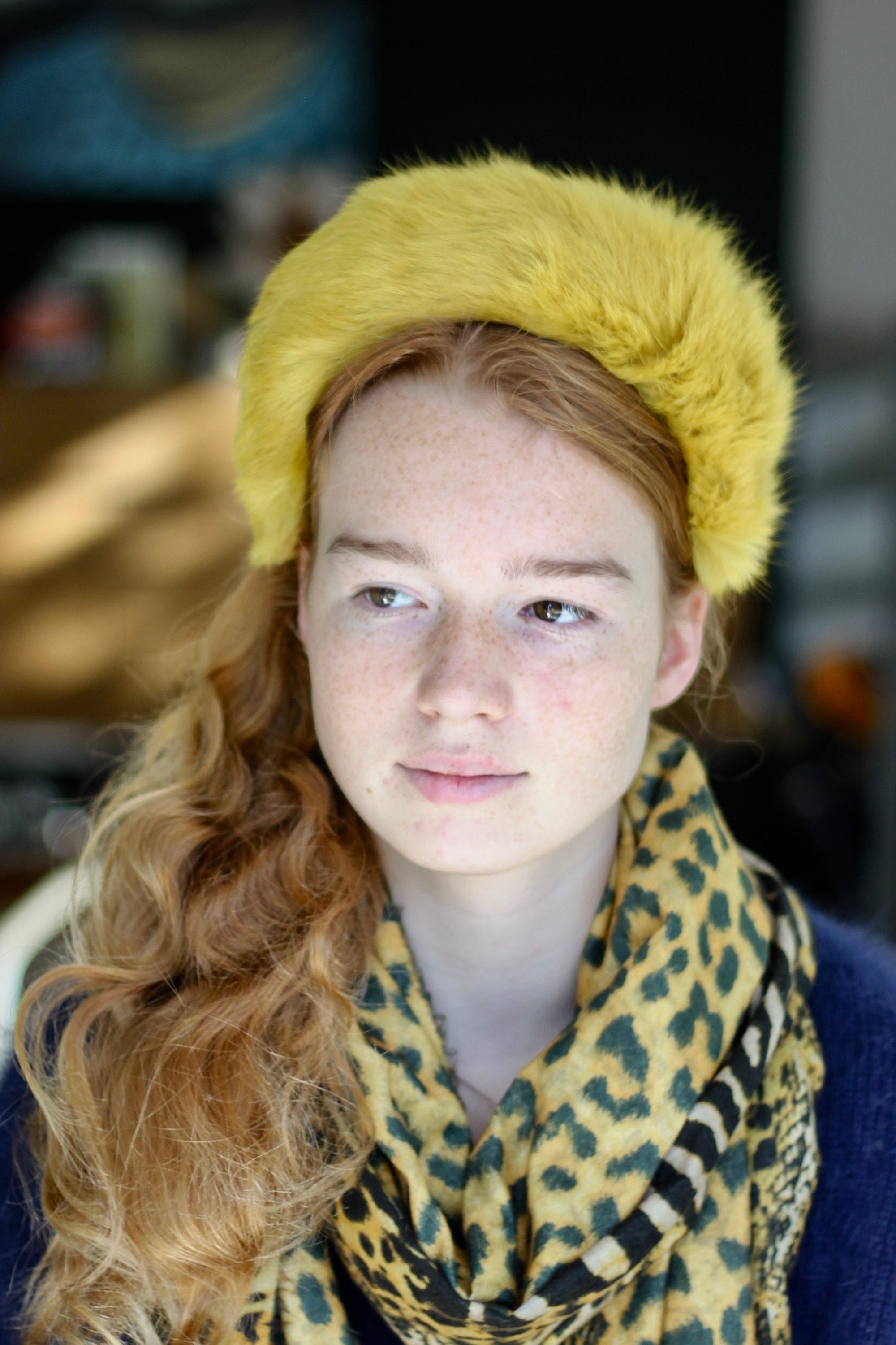 Mustard Yellow Fur Halo Headband, Winter Halo Crown, Special Occasion ...
