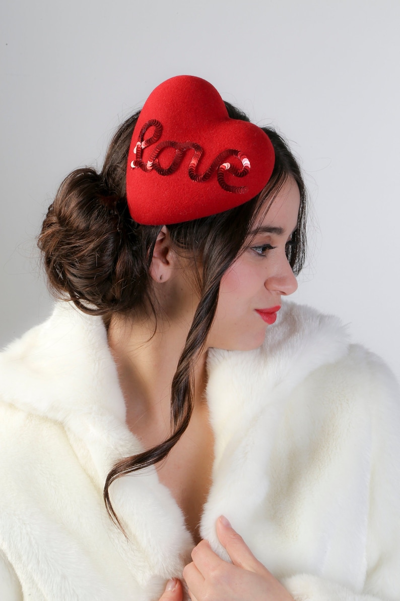 Love Red Heart Fascinator, Red Valentine Headpiece, Heart Fascinator ...