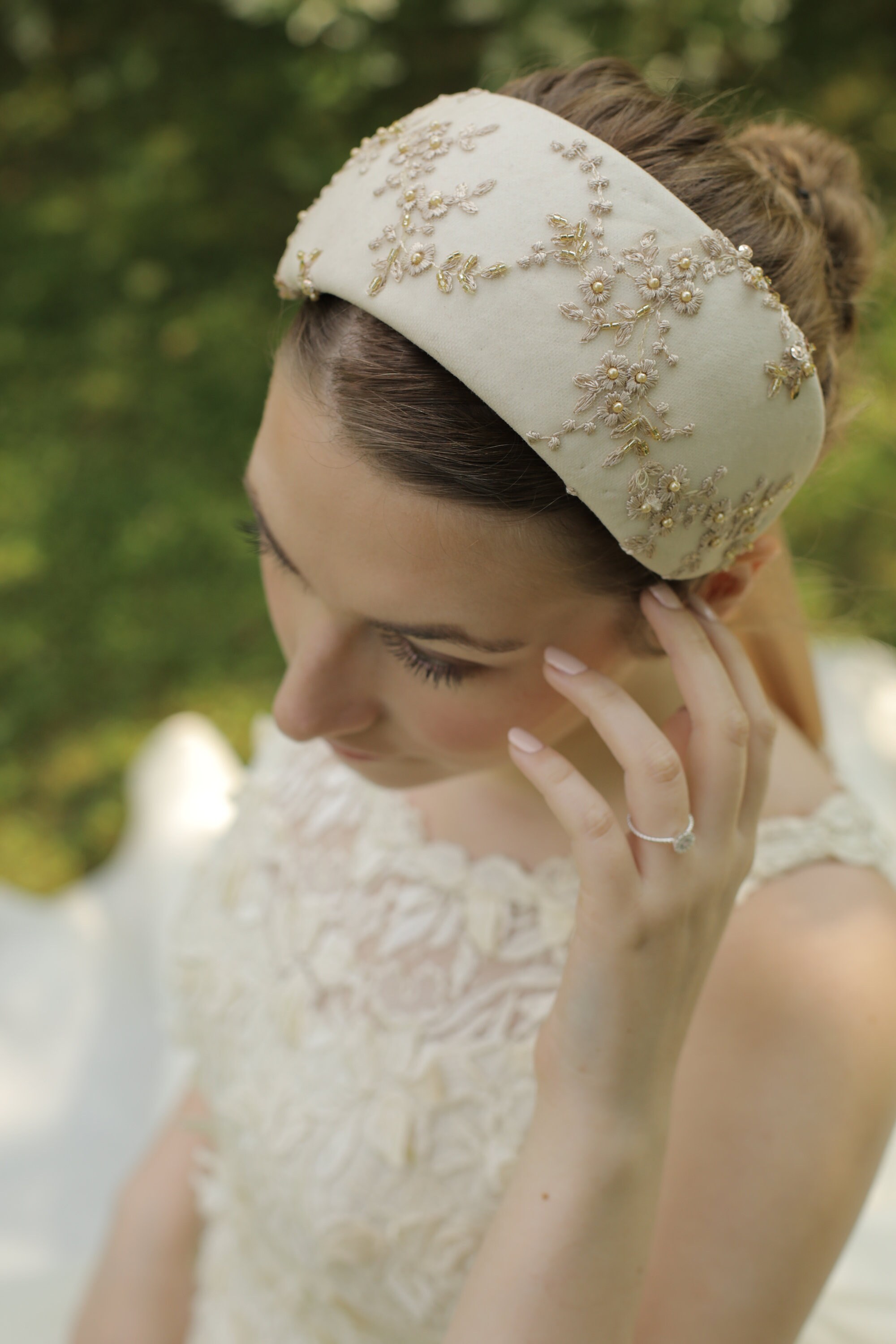 Gold Lace Bridal Headband, Wedding Headpiece, Lace Beaded Headdress ...