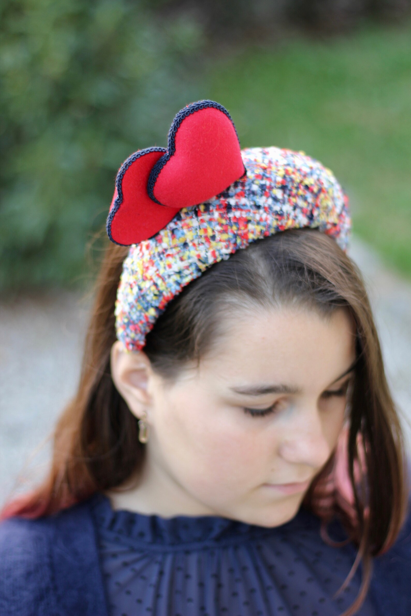 Red Heart Halo Fascinator Tweed Heart Fascinator Headband - Etsy