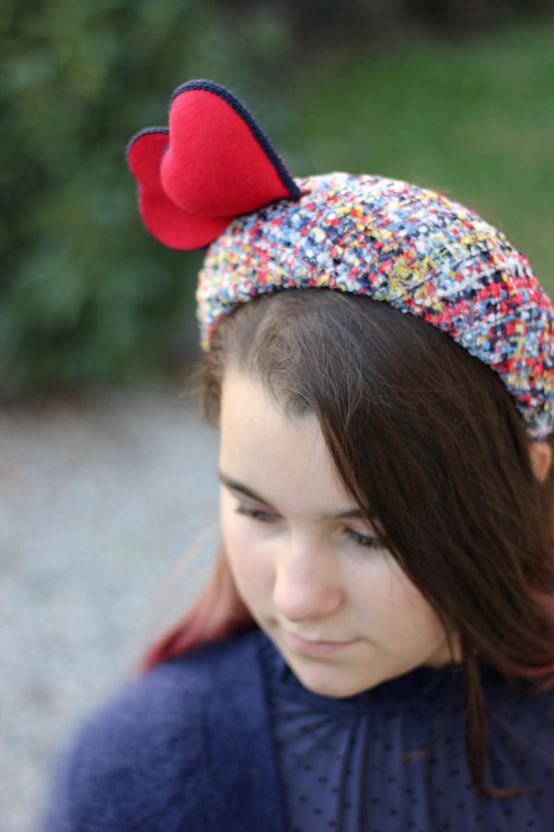 Red Heart Halo Fascinator Tweed Heart Fascinator Headband - Etsy