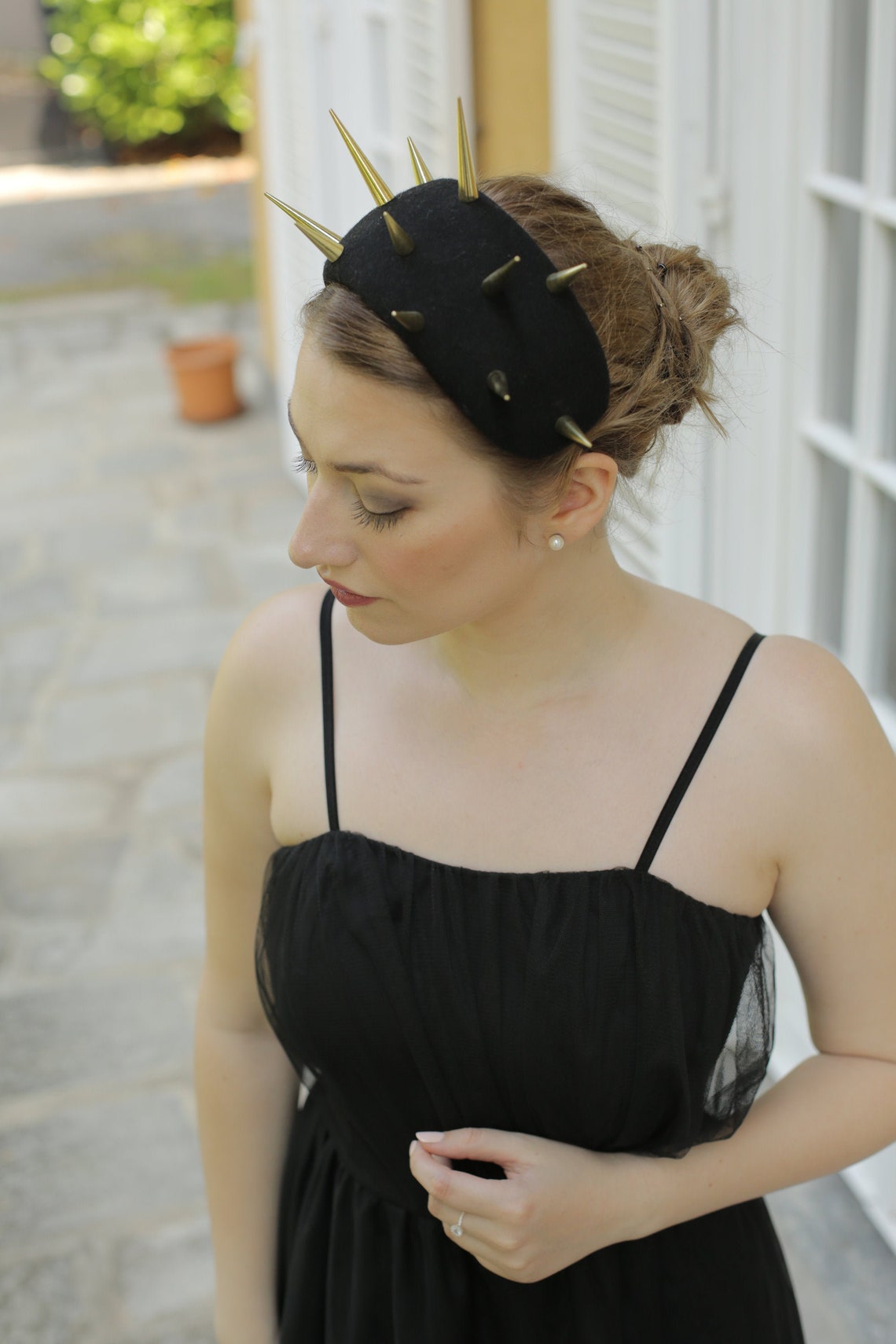 Black Gothic Headband, Gold Spiked Headband, Gothic Wedding, Steampunk ...