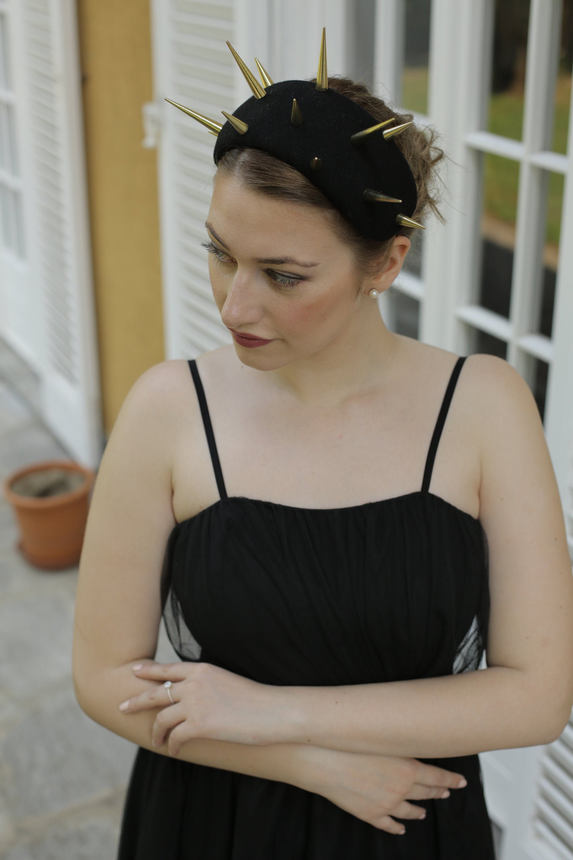 Black Gothic Headband, Gold Spiked Headband, Gothic Wedding, Steampunk ...