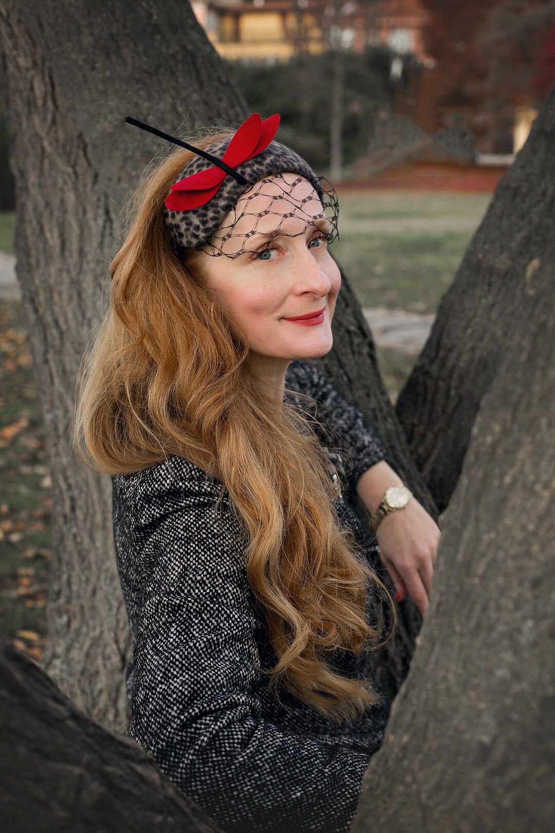 Leopard Red Leather Dragonfly Fascinator Headband, Animal Print Evening ...