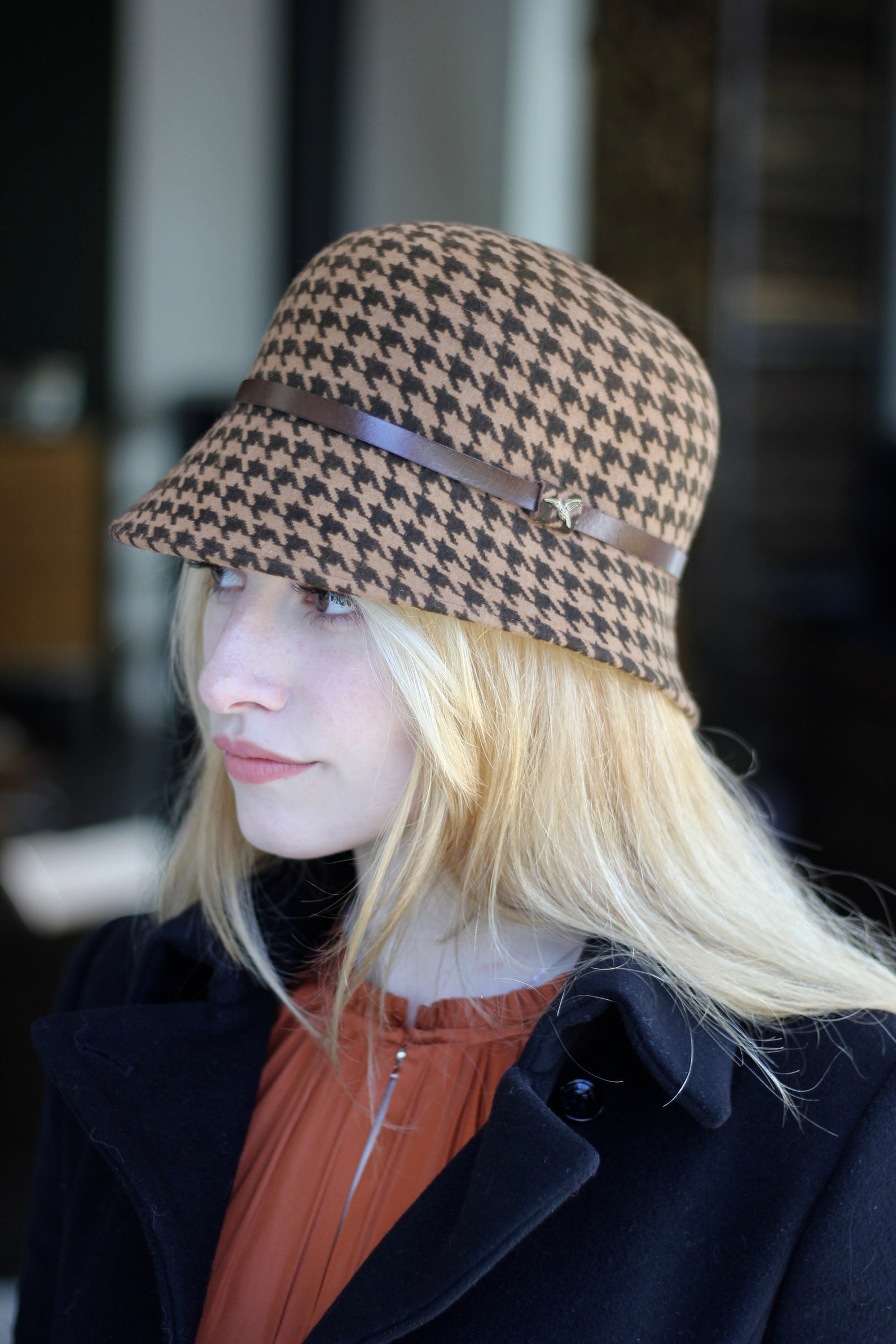 Brown Houndstooth Pattern Flapper Style Cloche Hat - Etsy