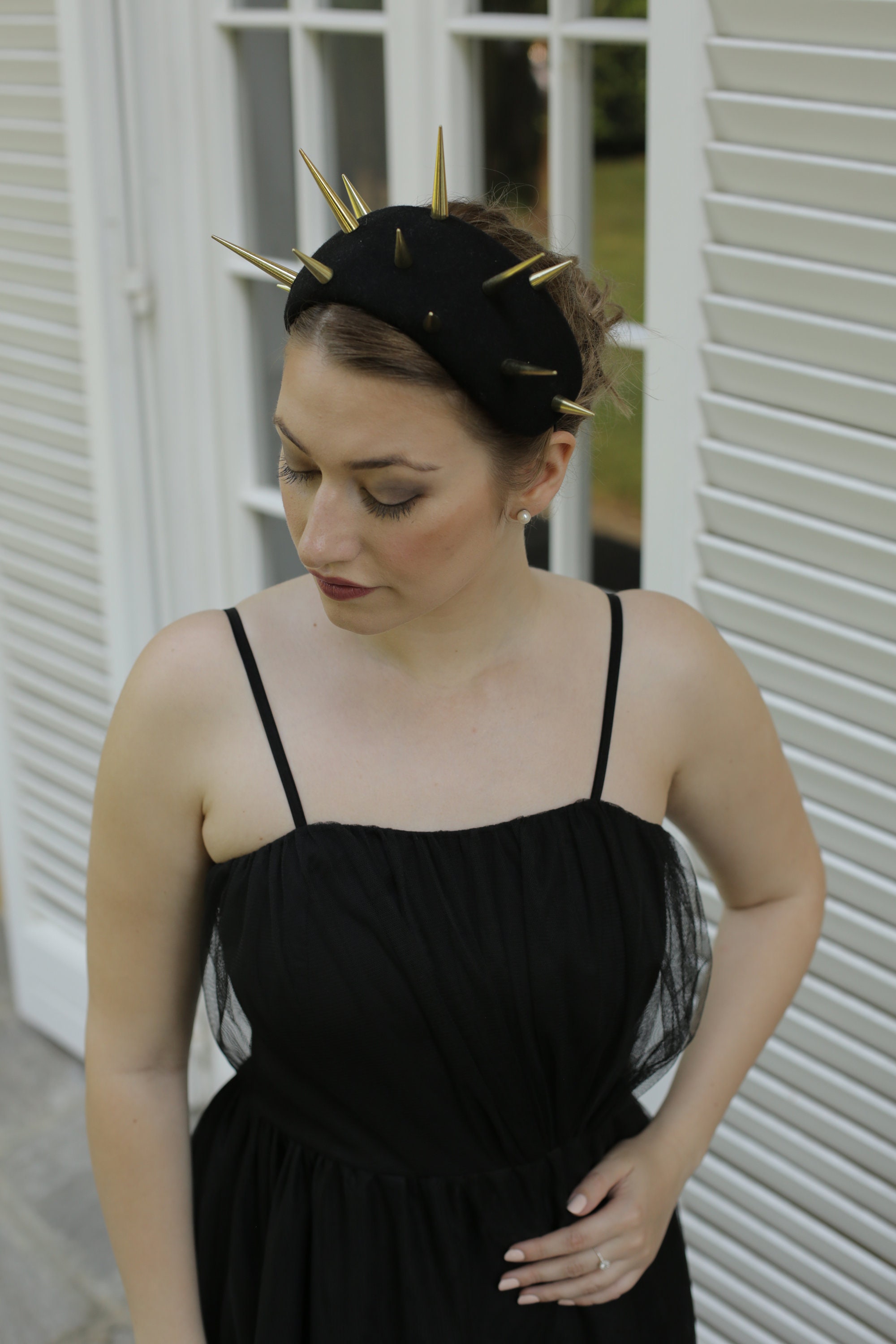 Black Gothic Headband, Gold Spiked Headband, Gothic Wedding, Steampunk ...