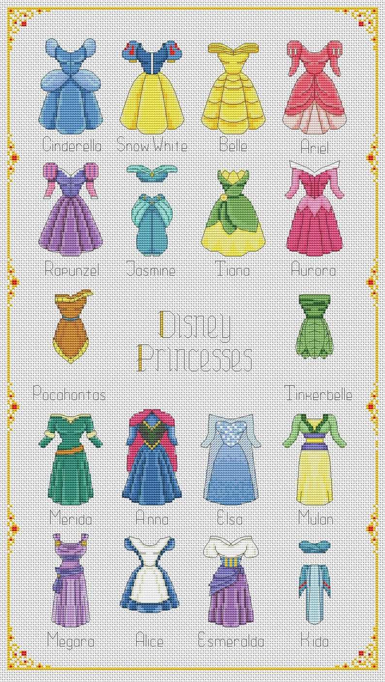 ALL DRESSES Disney cross stitch pattern Disney princesses | Etsy