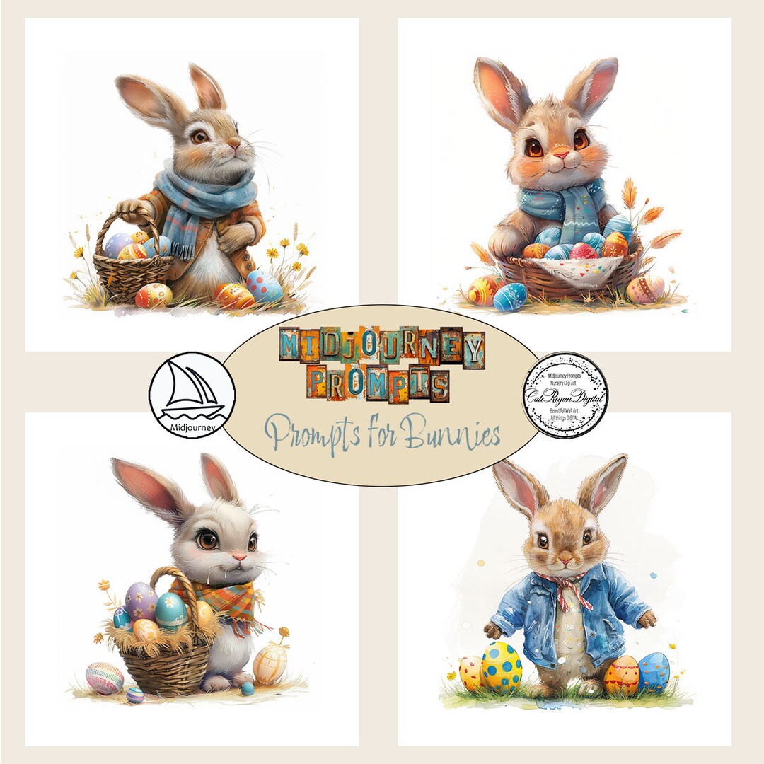 Midjourney PROMPT BUNDLE, Colorful Easter Bunny & Gnome Sets, Use to ...