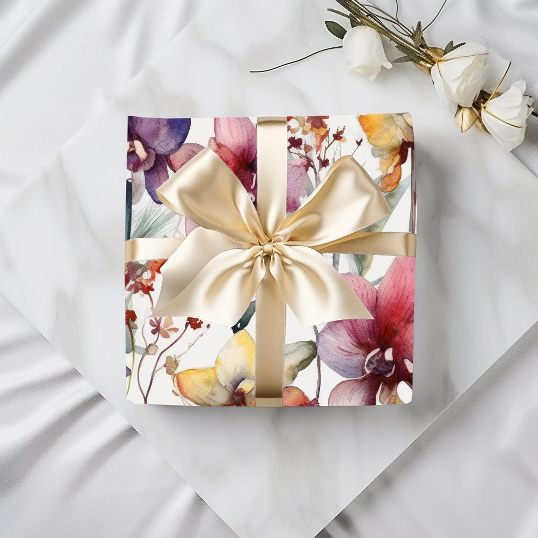 Watercolor Orchid Flowers on Scrapbook Paper and Gift Wrapping - Etsy