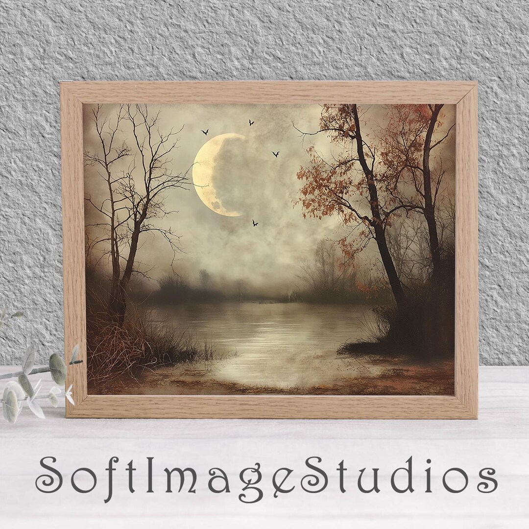 Art Print of a Silvery Autumn Moon Flying High Above a Lazy Country ...