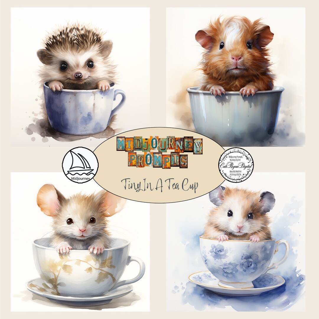 NEW Midjourney PROMPTS, Clipart Baby Animals in Tea Cups. Springtime ...