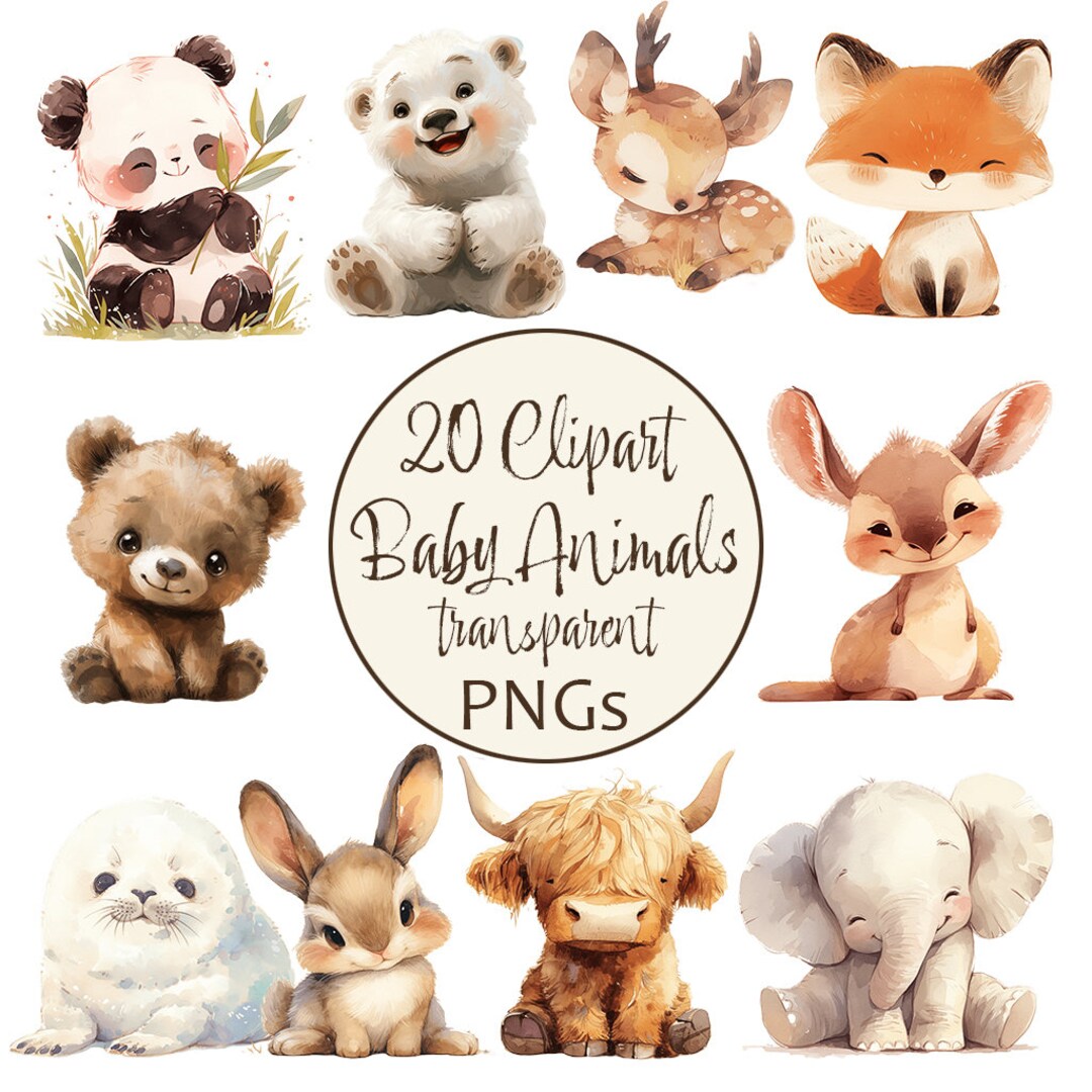20 Clipart Baby Animals, Nursery decor. Springtime crafts. Transparent ...
