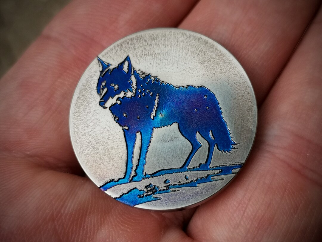 Titanium Worry Coin - Wolf Haptic Fidget Toy - Etsy