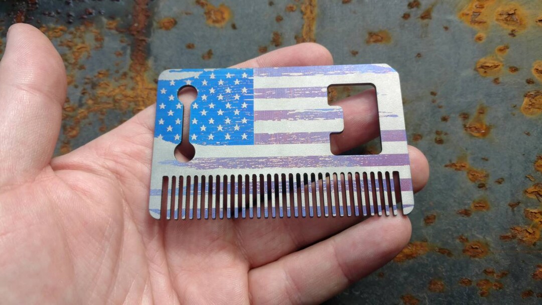 Calti Titanium Beard Comb, US Flag, EDC Tool - Etsy