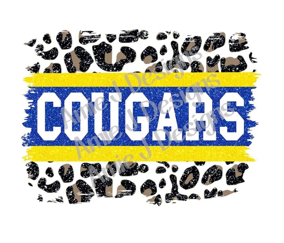 Cougars Blue Yellow Center Glitter Leopard Distressed Rectangle PNG ...