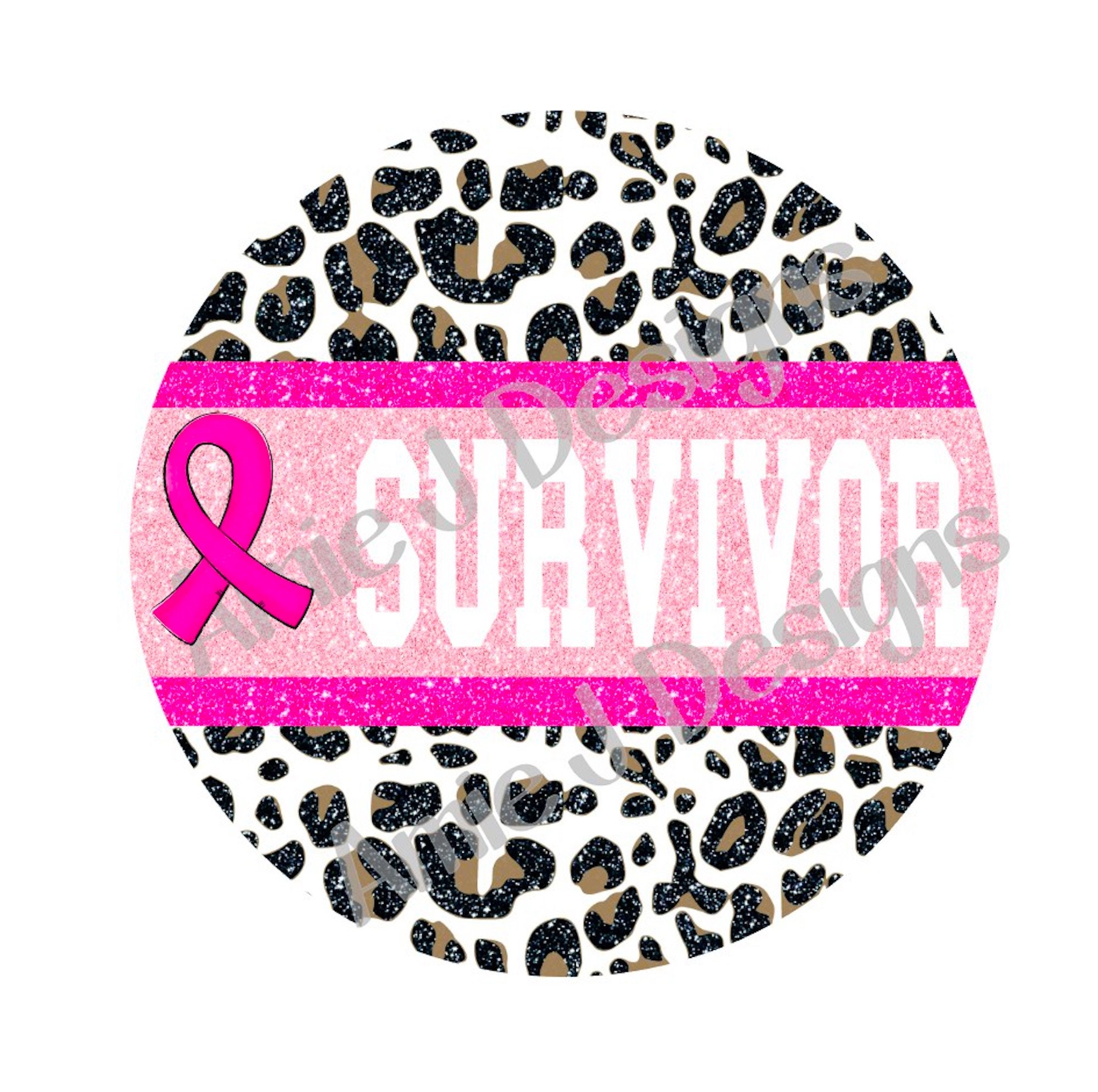 Pink Ribbon Breast Cancer Survivor Leopard Glitter Circle PNG | Etsy
