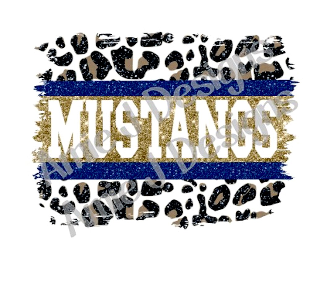 Gold Blue Mustangs Center Glitter Leopard Distressed Rectangle - Etsy