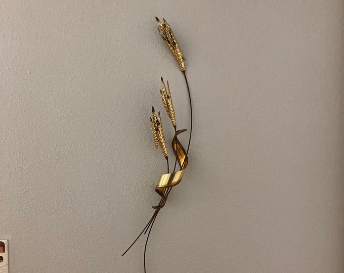 Metal Wheat Wall Sculpture, Brass Wall Decor, Wheat, Mid Century Wall ...