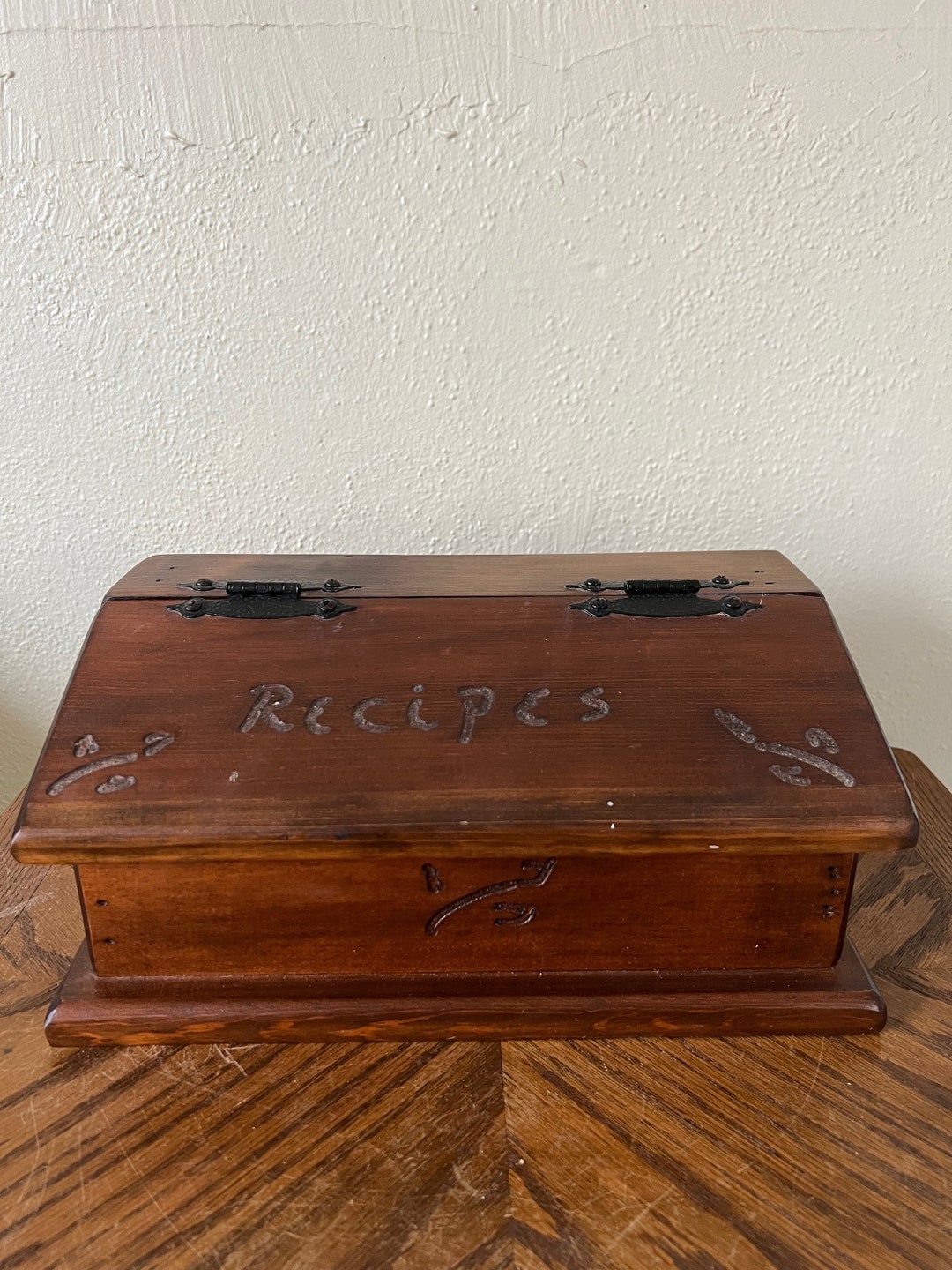 Vintage Wooden Recipe Box Vintage Wooden Box Carved Wooden - Etsy