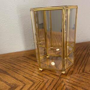 Vintage Brass and Glass Curio Cabinet, Glass Trinket Box, Glass Jewelry ...
