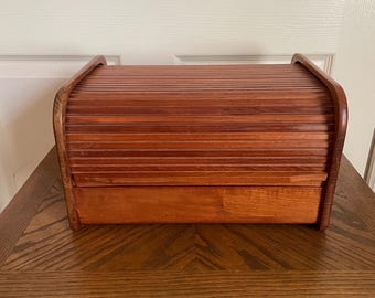 Teak Tambour Box MCM Tabletop Storage - Etsy
