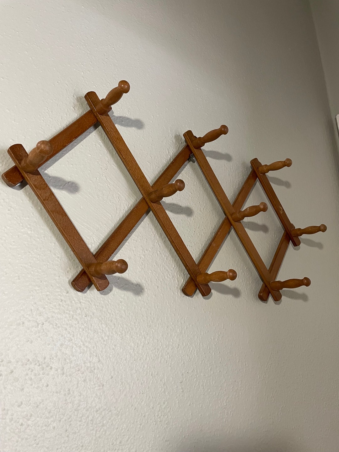 Vintage Accordion Rack, Wooden Rack, Hanging Wall Rack, Coat Rack, Mug ...