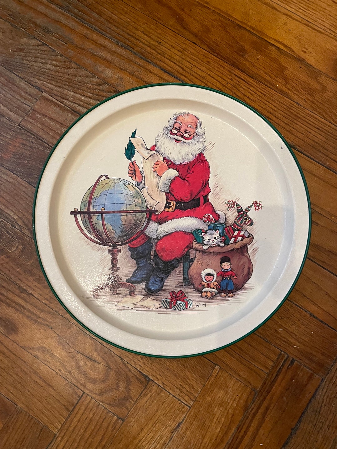Santa Claus Tin Tray, Christmas Tray, Vintage Santa Tray, Round Tray ...